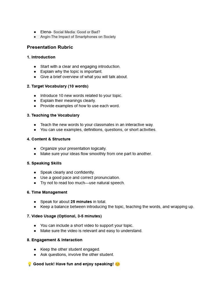 Presentation Rubrics (1) | PDF