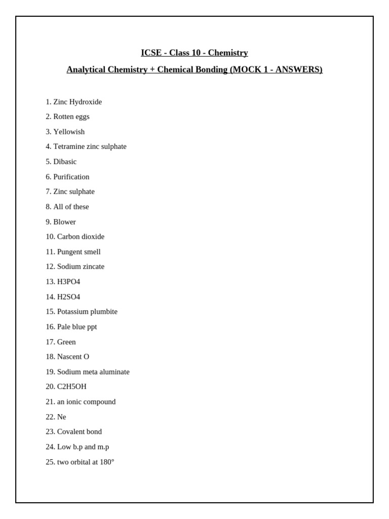Analytical + Chemical Bonding Mock 1 Answers | PDF