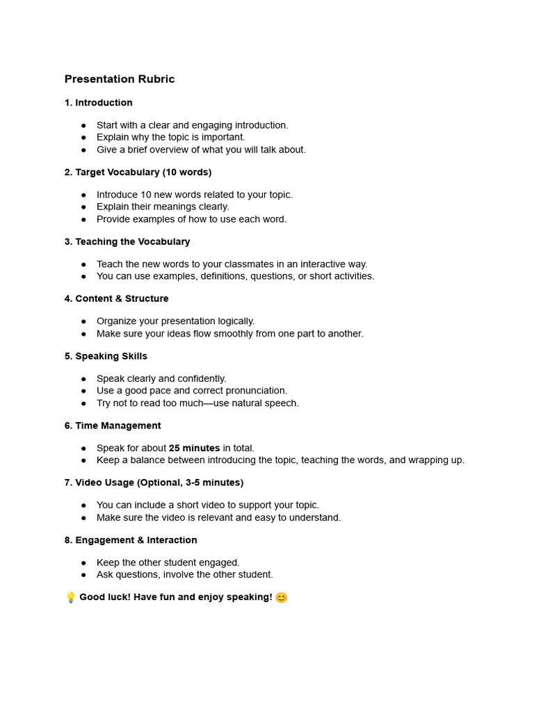 Presentation Rubrics (2) | PDF