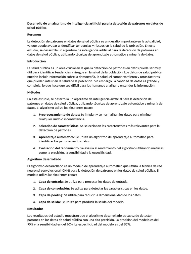 Algoritmo IA para Detección en Salud Pública | PDF | Aprendizaje ...