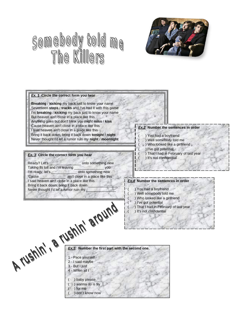 Song Somebody Told Me The Killers Activities With Music Songs Nursery ...