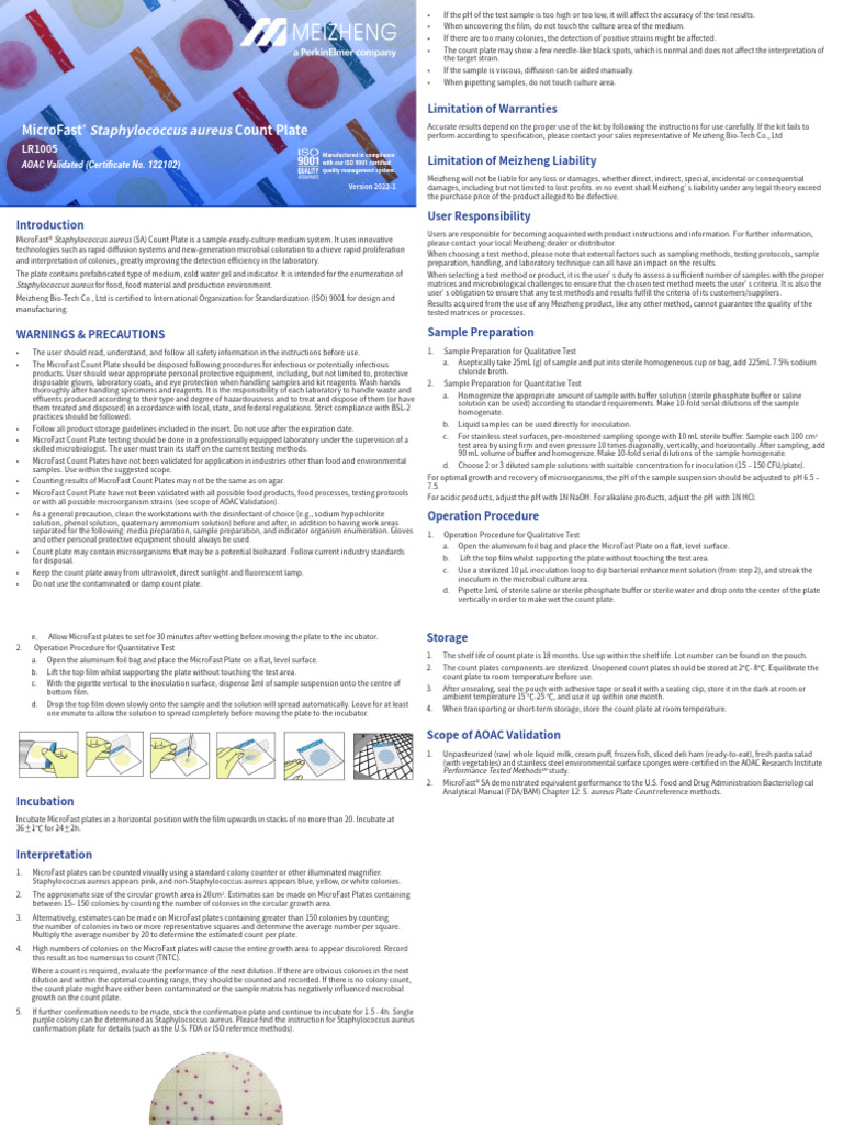 LR1005 Staphylococcus Aureus Count Plate 2022-1 | PDF | Staphylococcus | Gram Positive Bacteria