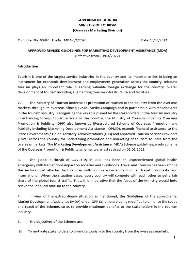 Revised MDA Guidelines for Tourism Marketing | PDF | Tourism