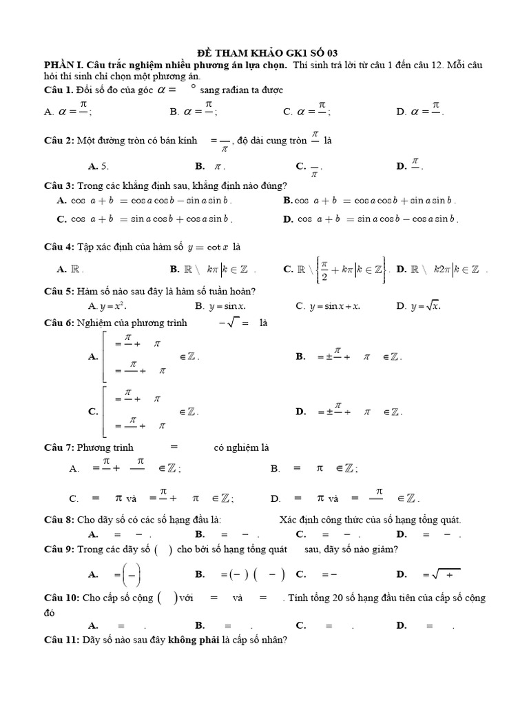 ĐỀ CƯƠNG GKI 11 HK1 | PDF