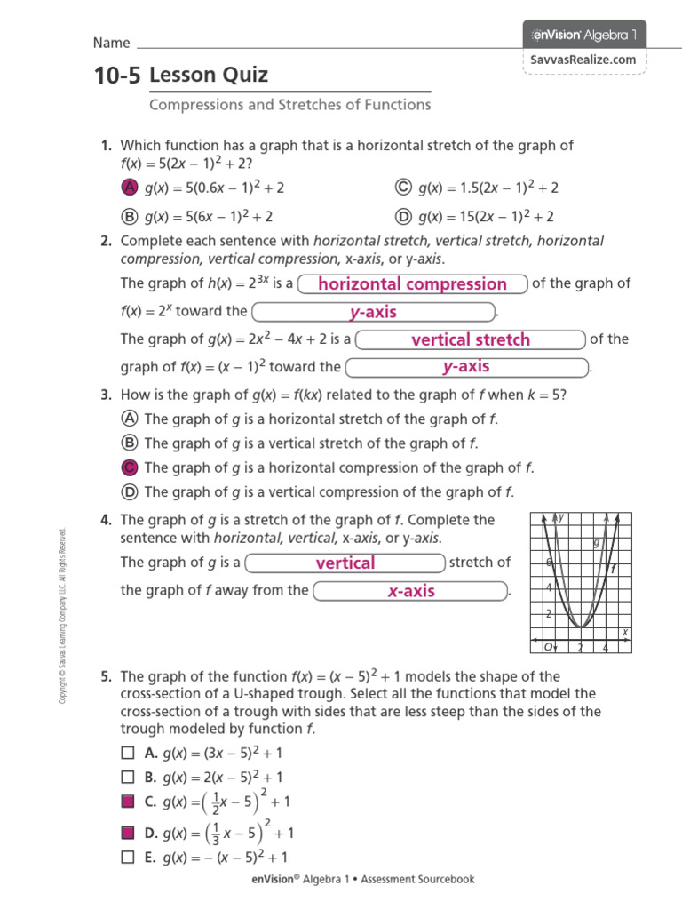 Answer Key - 10-5 - Lesson Quiz | PDF | Graph Theory | Mathematical ...