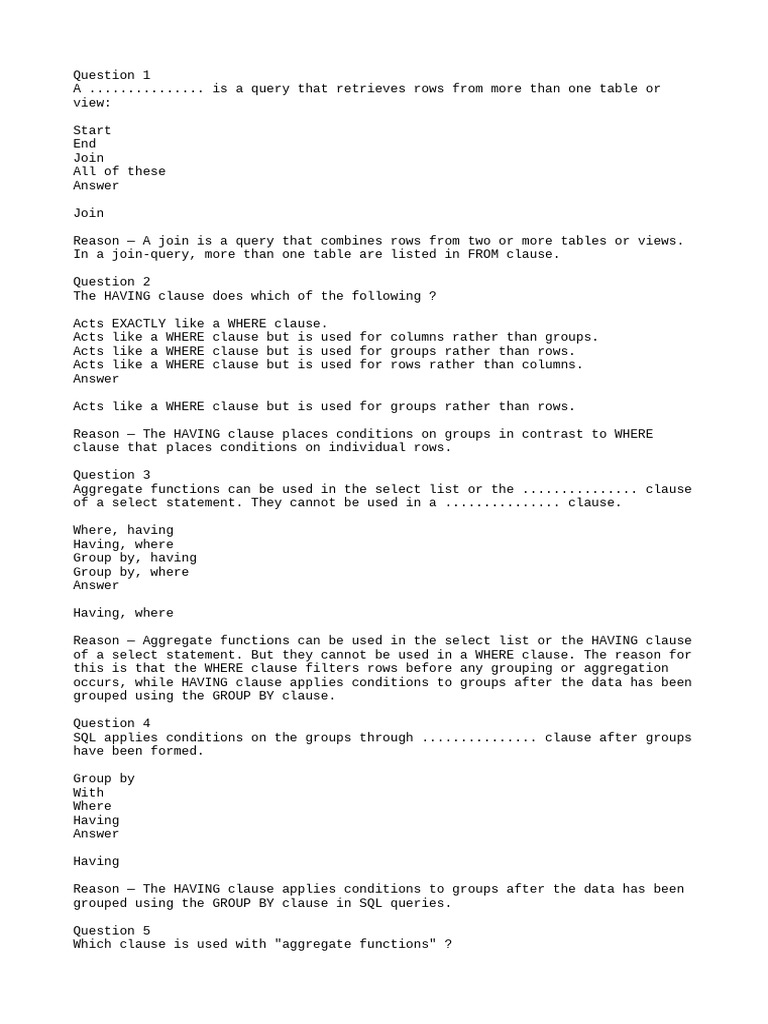Group By And Having Clause Pdf Table Database Sql 7091