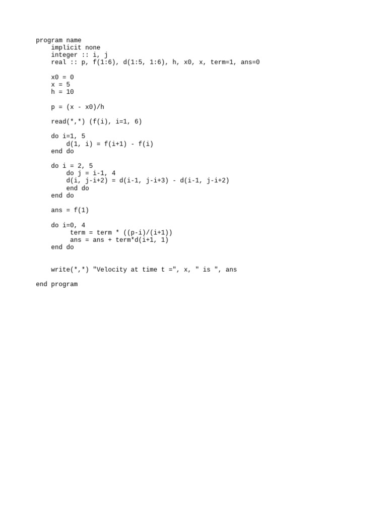Newton's Divided Difference Program | PDF