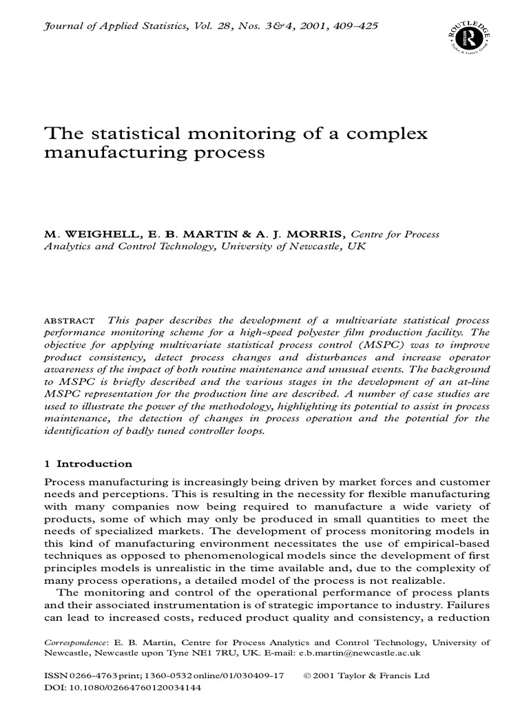 The Statistical Monitoringofa Complex Manufacturing Process | PDF | Principal Component Analysis ...