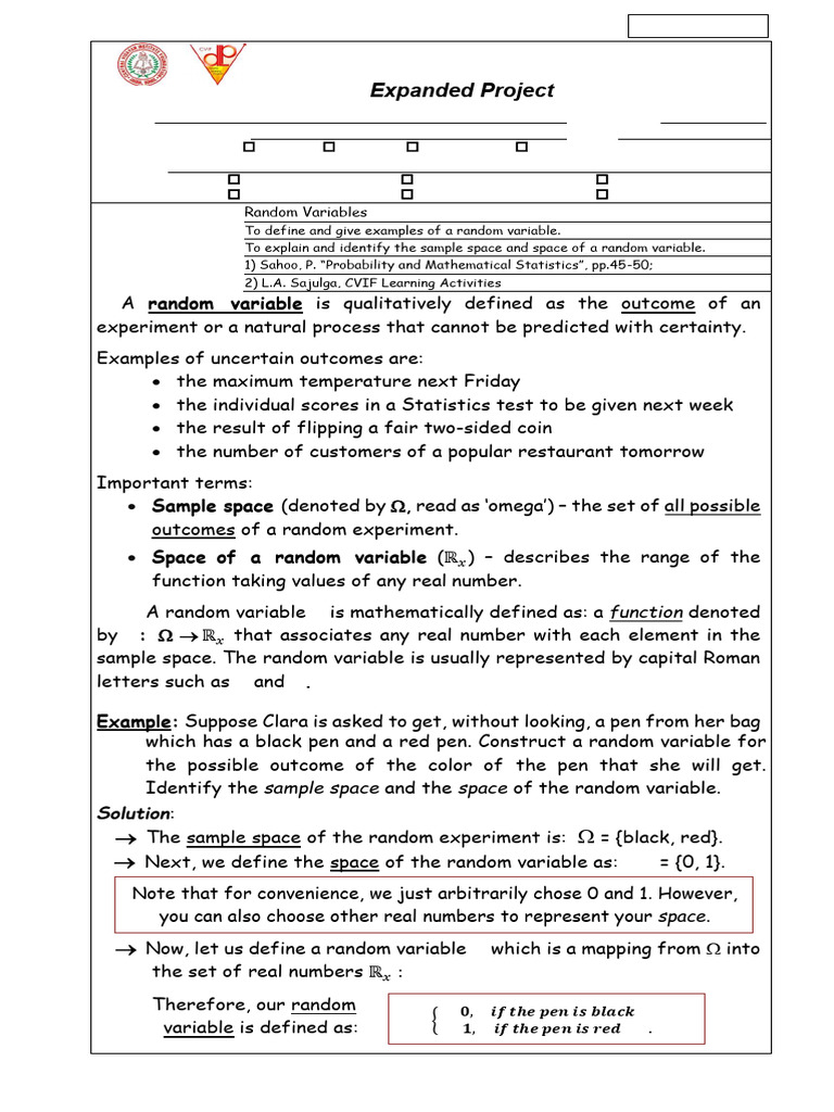 Stat - Prob LAS 1 and 1a. Random Variables | PDF | Random Variable | Statistics