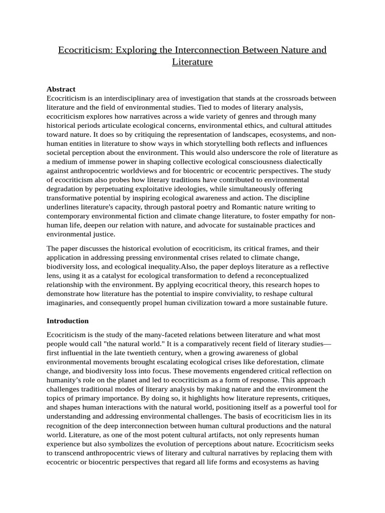 Ecocriticism: Nature in Literature | PDF | Ecocriticism | Natural ...