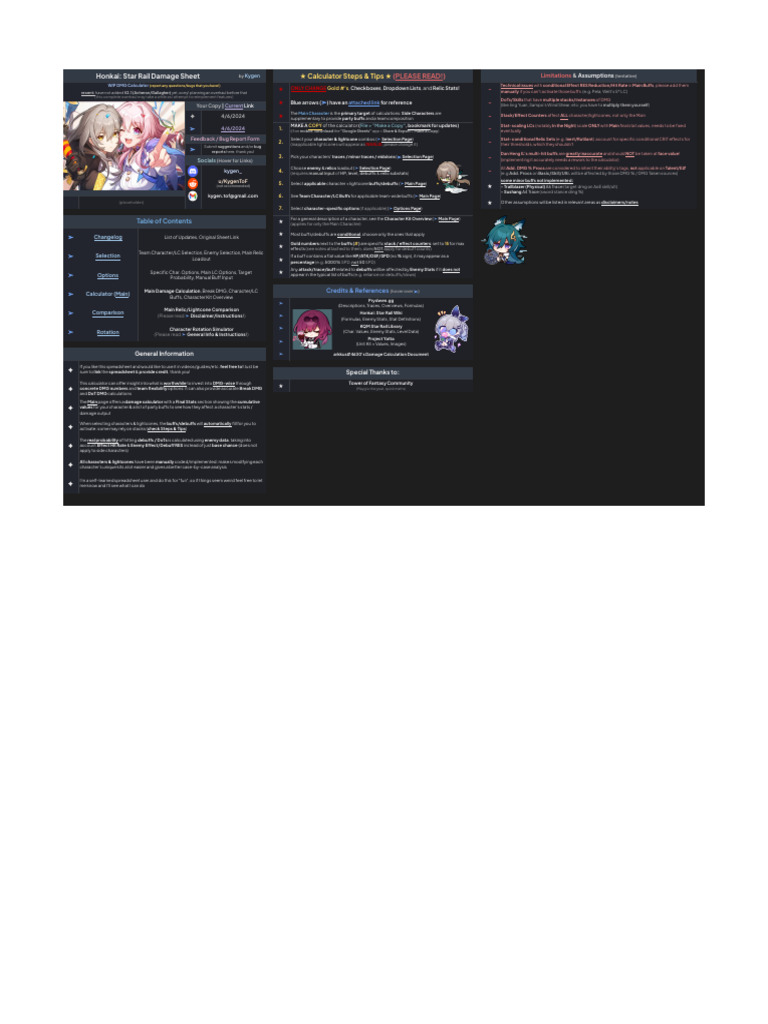 Honkai - Star Rail Damage Sheet | PDF | Spreadsheet
