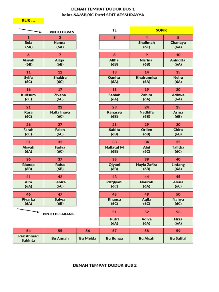 Denah Tempat Duduk Bus Kelas 6 | PDF