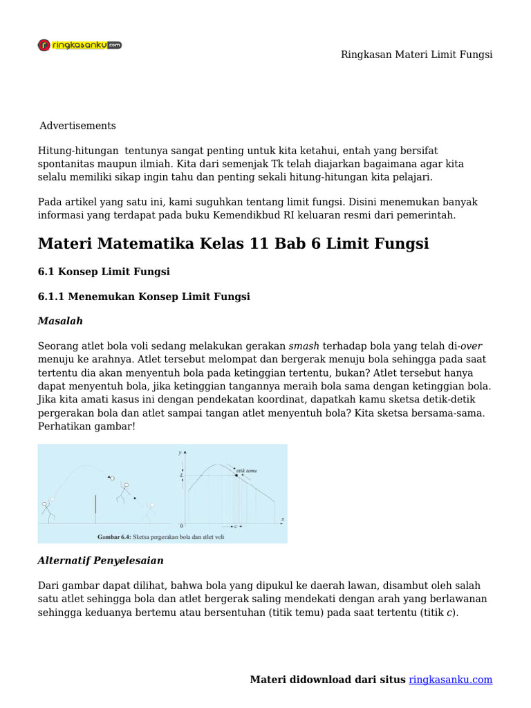 Ringkasan Materi Limit Fungsi Kelas 11 | PDF