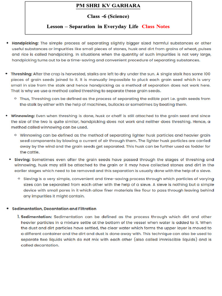 Class 6 Methods of Sepration | PDF