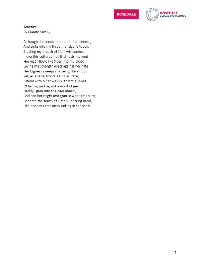 America: A Poem by Claude McKay | PDF