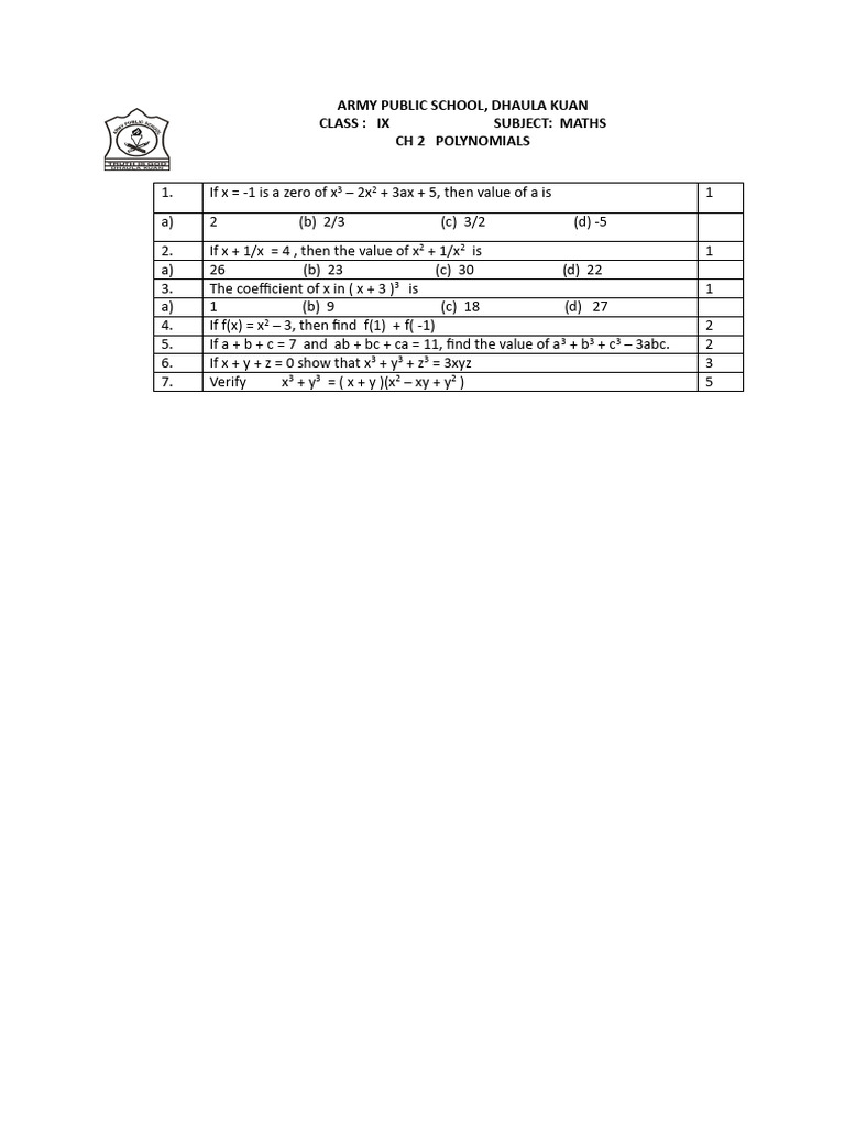 Class 9ch 2polynomials Pdf 8667