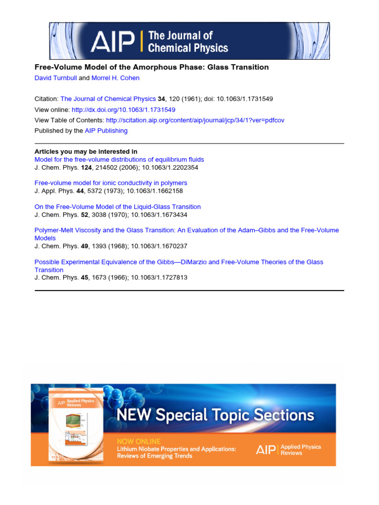 Free Volume Model of The Amorphous Phase Glass Transition | PDF ...