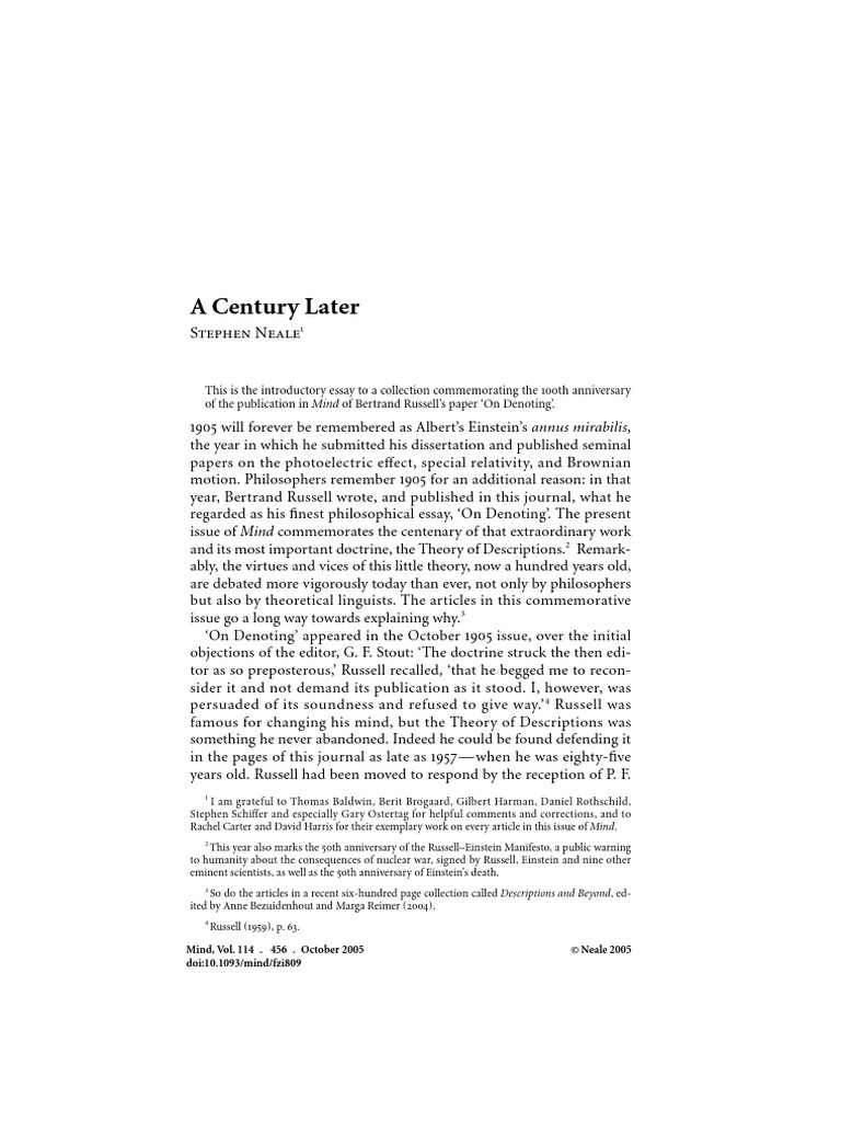 A Century Later | PDF | Proposition | Semantics