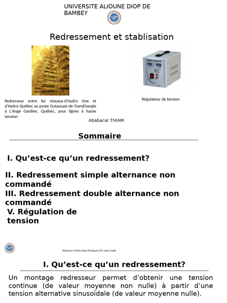 Cours 7 Redressement Stabilisation | PDF | Redresseur | Ingénierie de l'énergie électrique