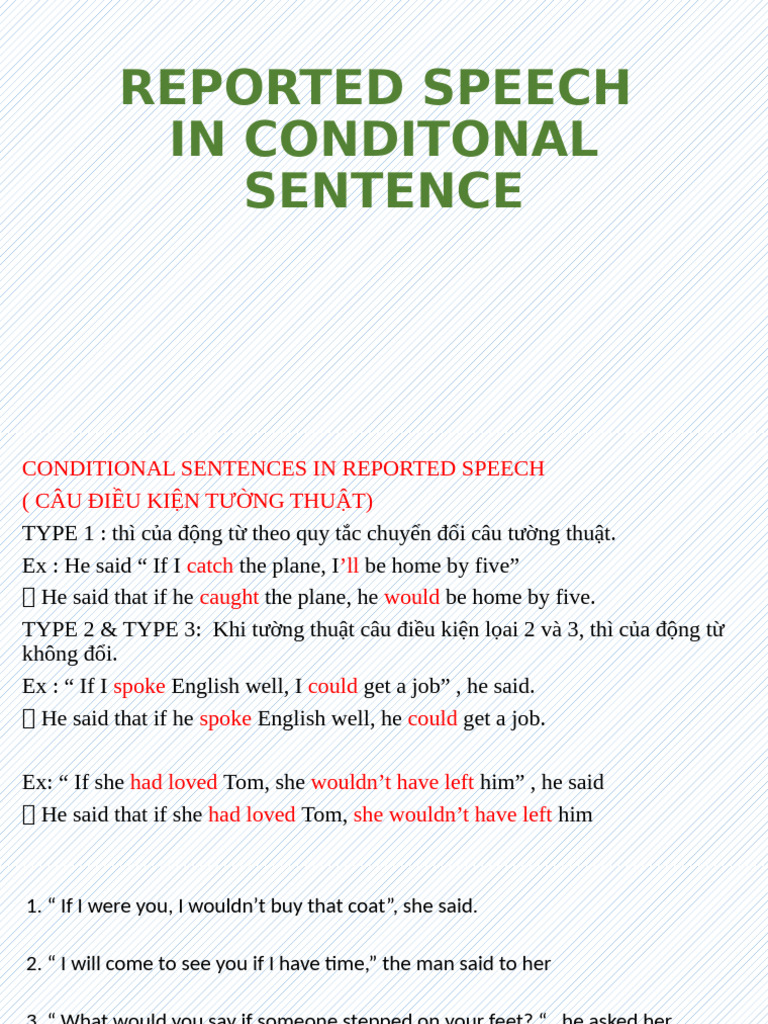 Reported Speech in Condition | PDF