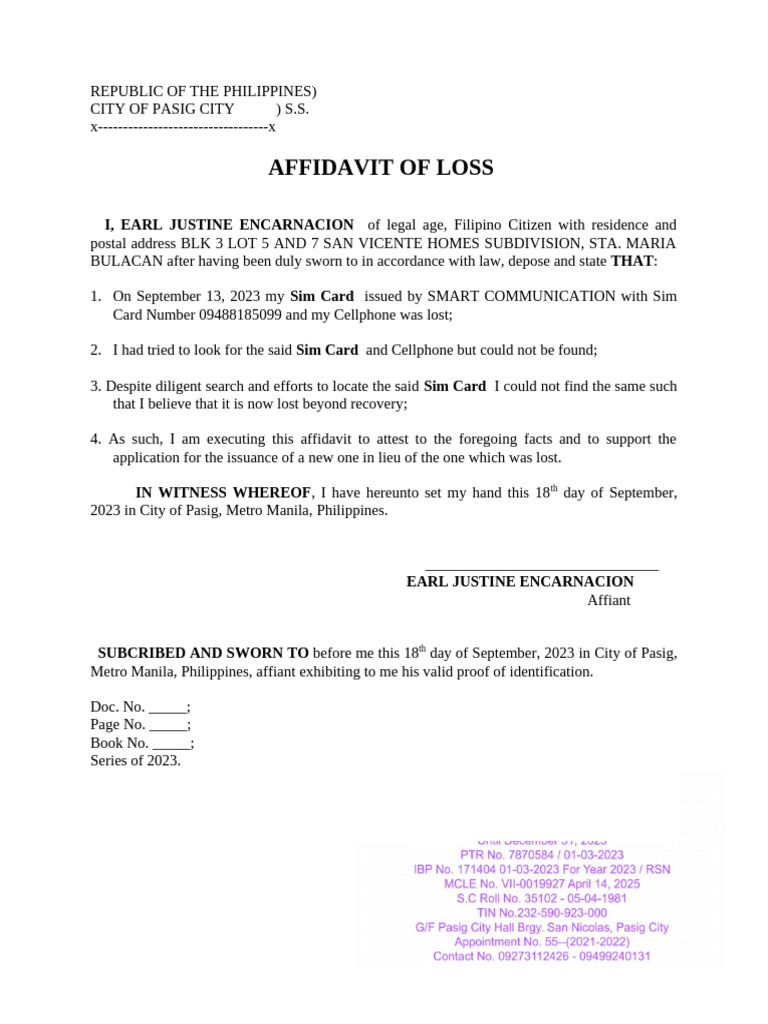 Affidavit of Loss Pasport | PDF