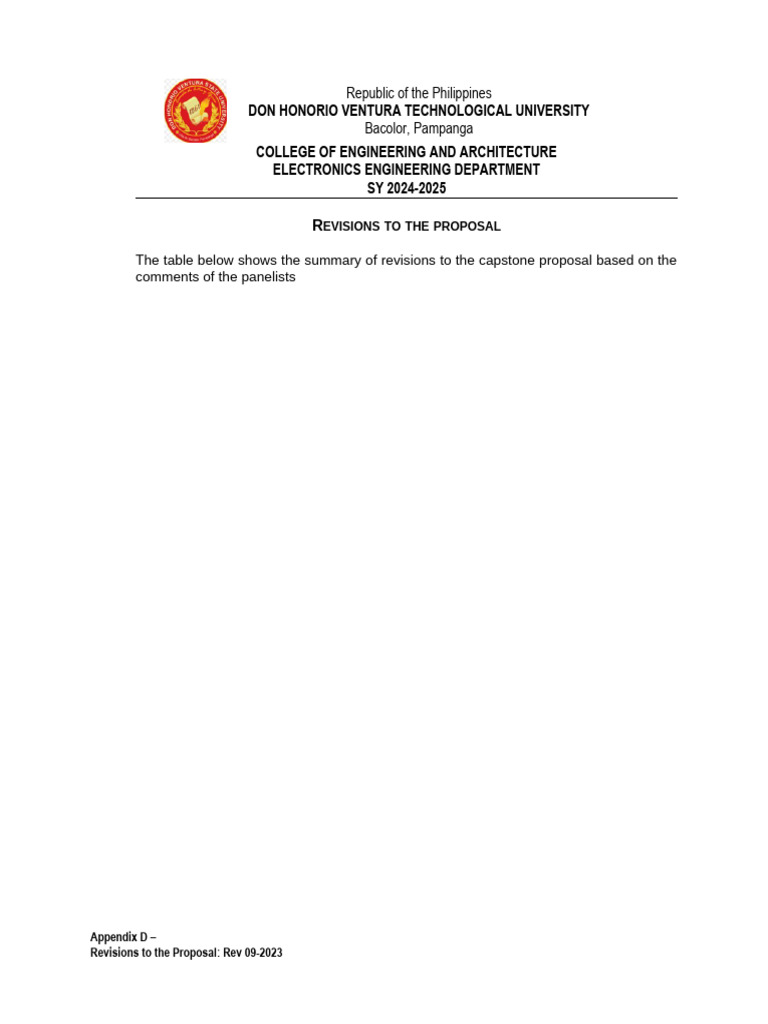 APPENDIX D - Summary of Revisions to the Proposal | PDF
