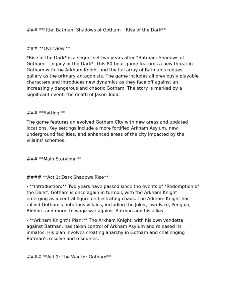 Batman Shadows of Gotham - Rise of The Dark | PDF | Batman