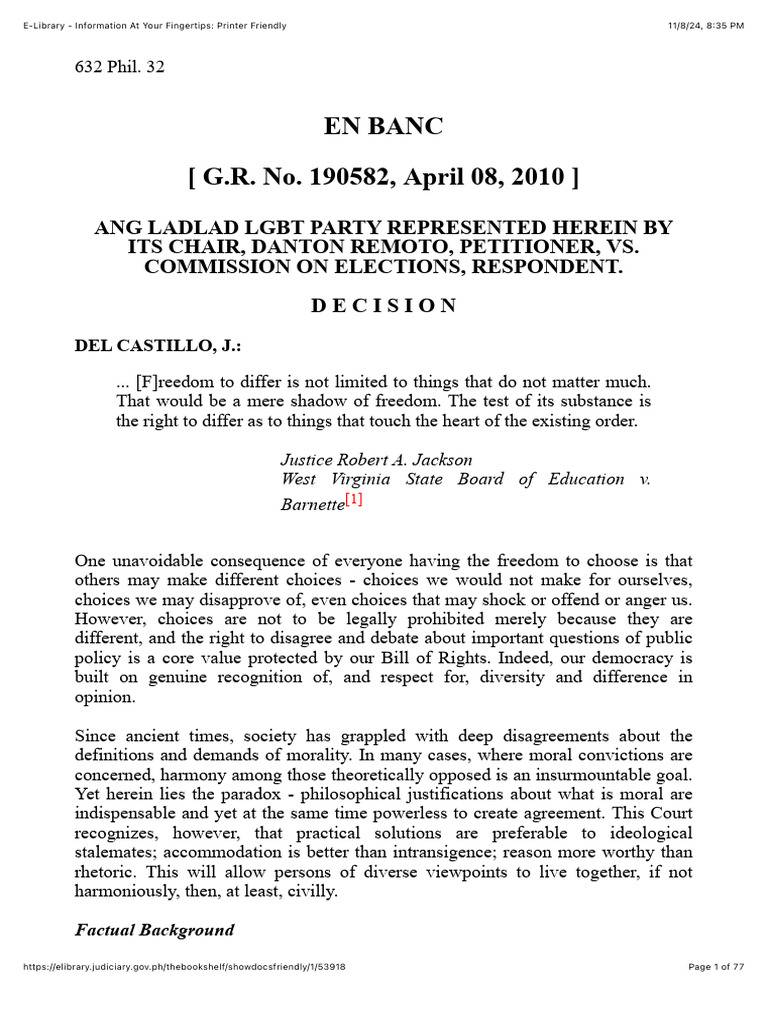 9. Ang Ladlad vs. COMELEC (up to 21) | PDF | Homosexuality | Equal ...