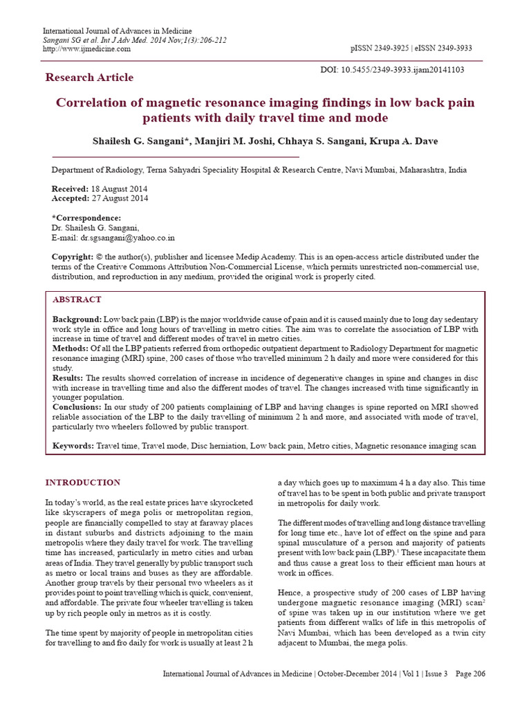 Paper MRI of LBP & Travel | PDF | Back Pain | Magnetic Resonance Imaging