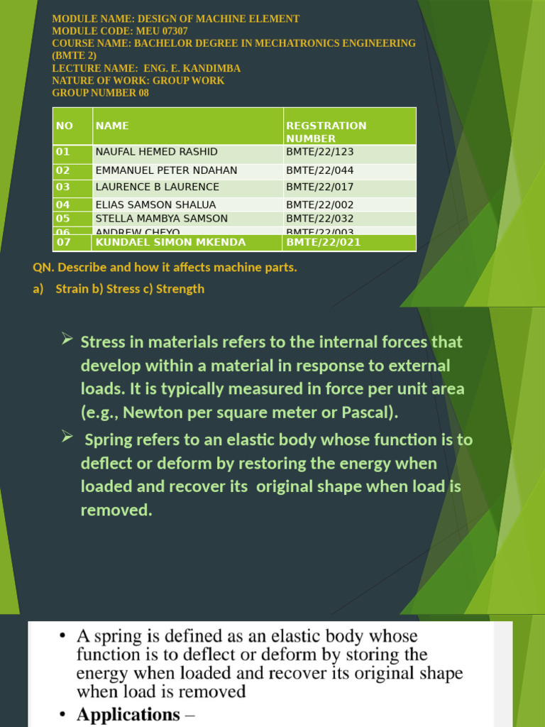 Design of Machine Element Group 8 Final | PDF | Strength Of Materials | Deformation (Engineering)