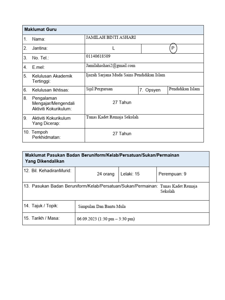 Borang KBAT Dalam Kokurikulum | PDF