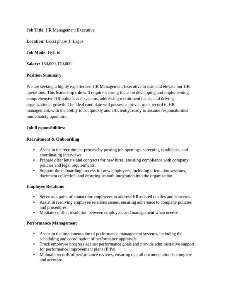 HR Management Executive | PDF | Human Resource Management | Recruitment