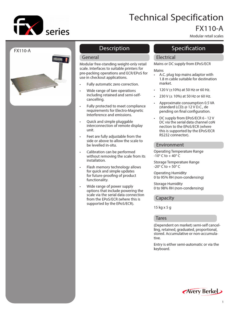 ABR35 000422 AC FX110 A Tech Spec | PDF | Point Of Sale | Mains Electricity