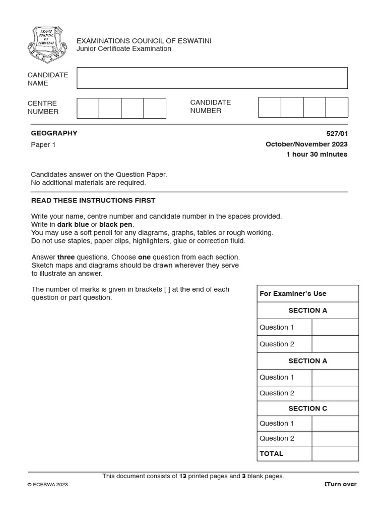 JC Geography 2023 Question Paper 1 | PDF | Agriculture | Food Industry