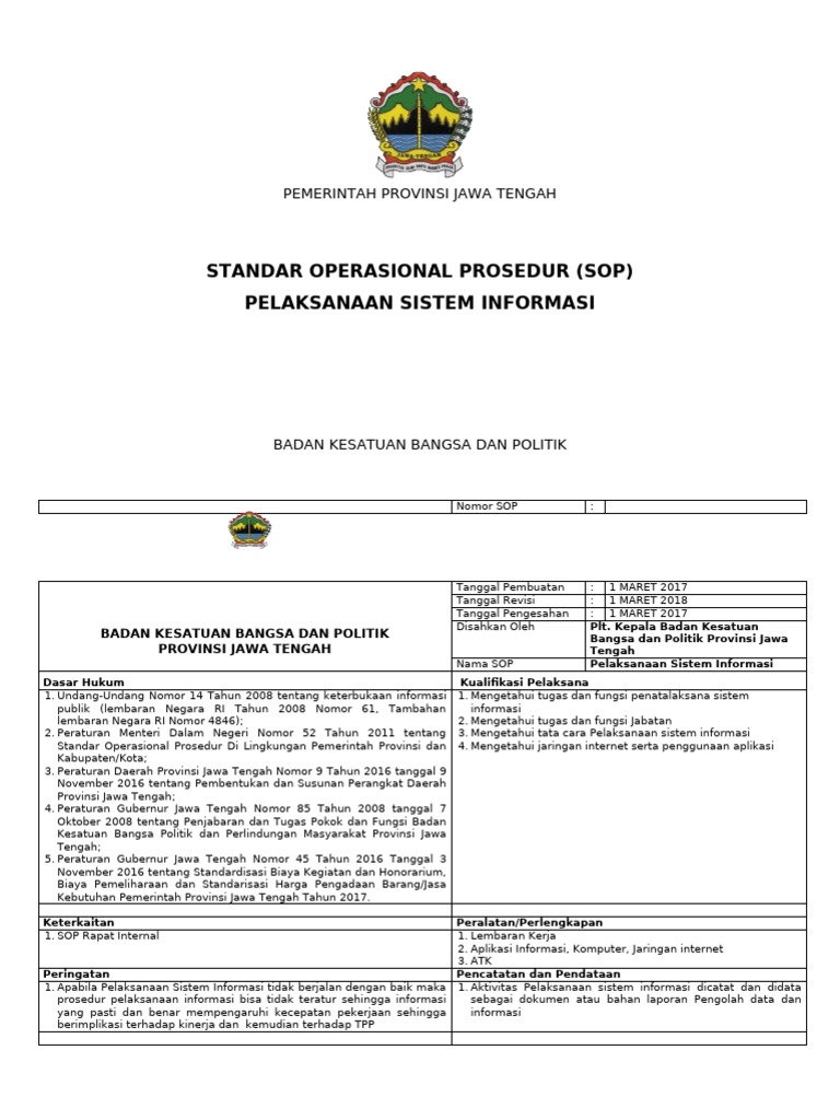 Sop Pelaksanaan Sistem Informasi | PDF