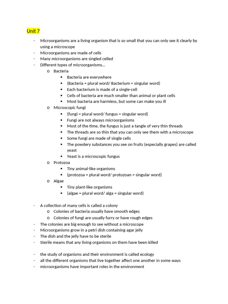 Science Stage 7 (Unit 7) Class Notes | PDF | Foods | Decomposition