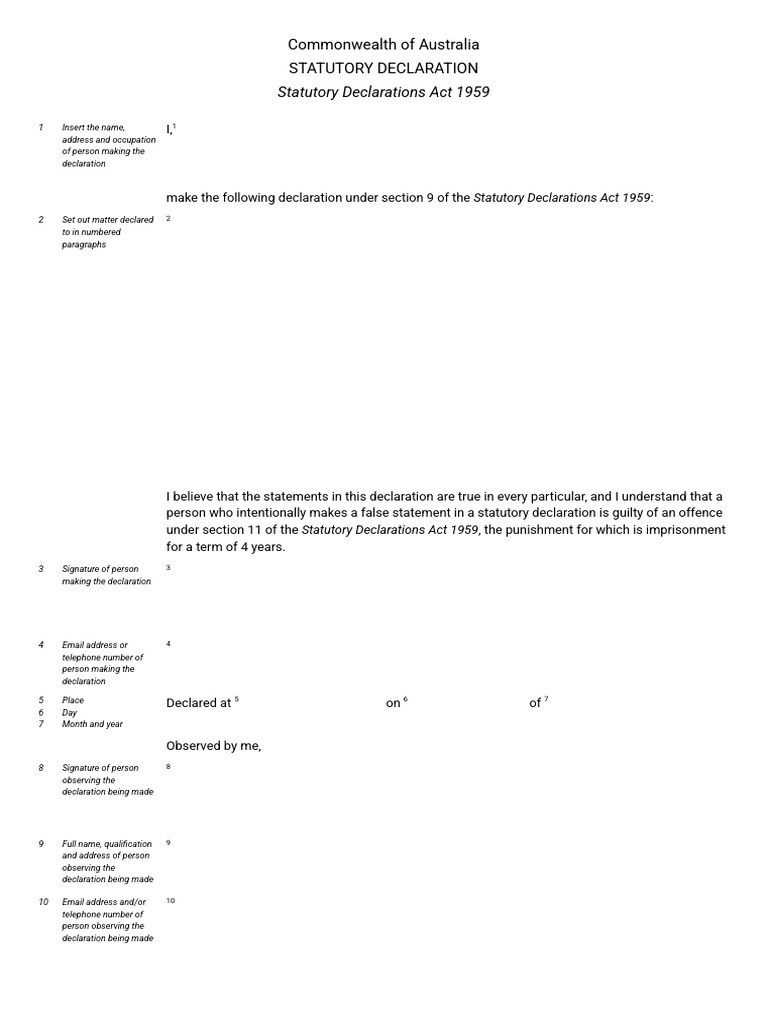 statutory-declaration-form commonwealth australia | PDF | Justice Of ...
