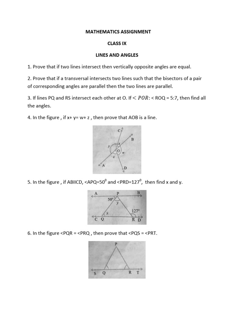 Lines & Angles Assignment - Class 9 (2023) | PDF