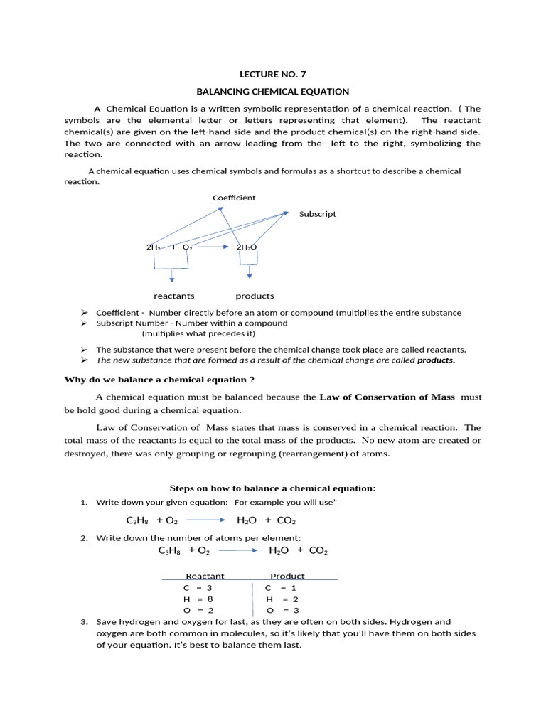 Lecture Balancing Chemical Equation | PDF | Acid | Sodium Bicarbonate