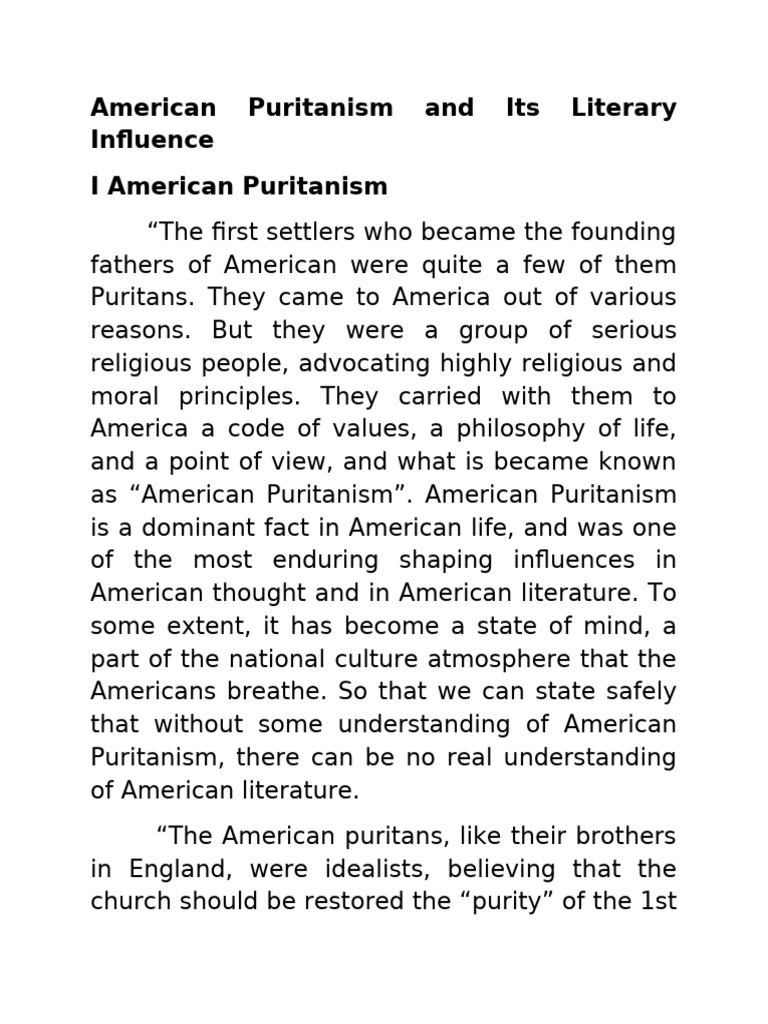 American Puritanism and Its Literary Influence | PDF | Puritans | Religious Belief And Doctrine
