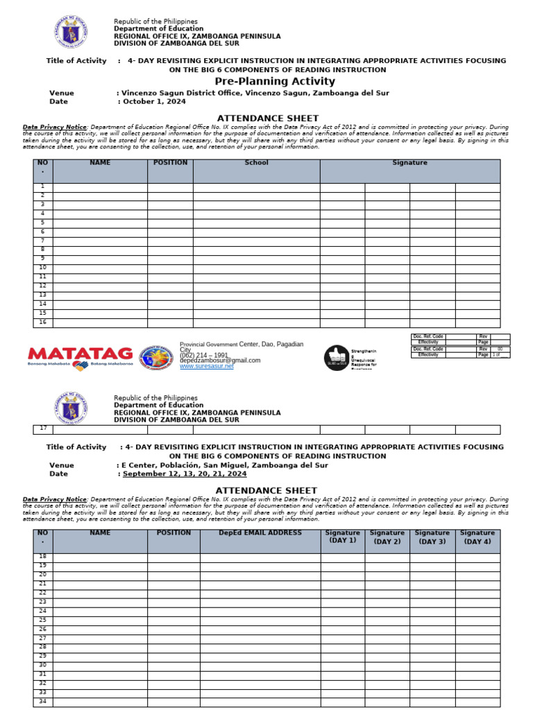 Big 6 Attendance Sheet | PDF | Computing | Information Age