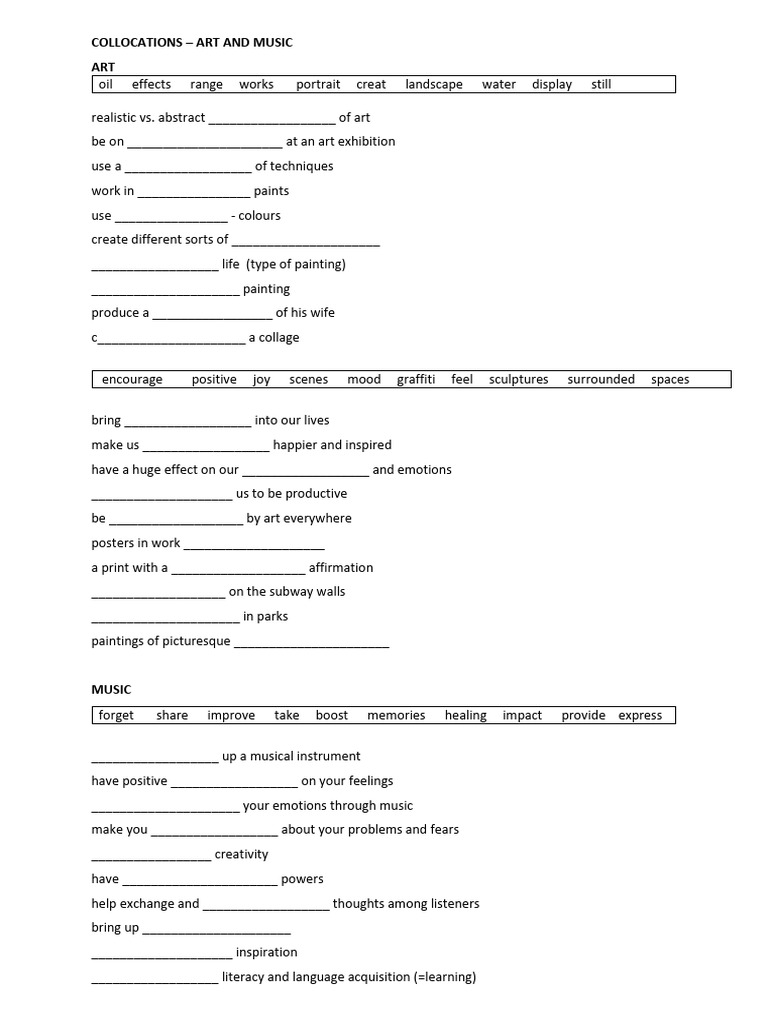 Art Music Collocations Matching | PDF | Paintings | Creativity