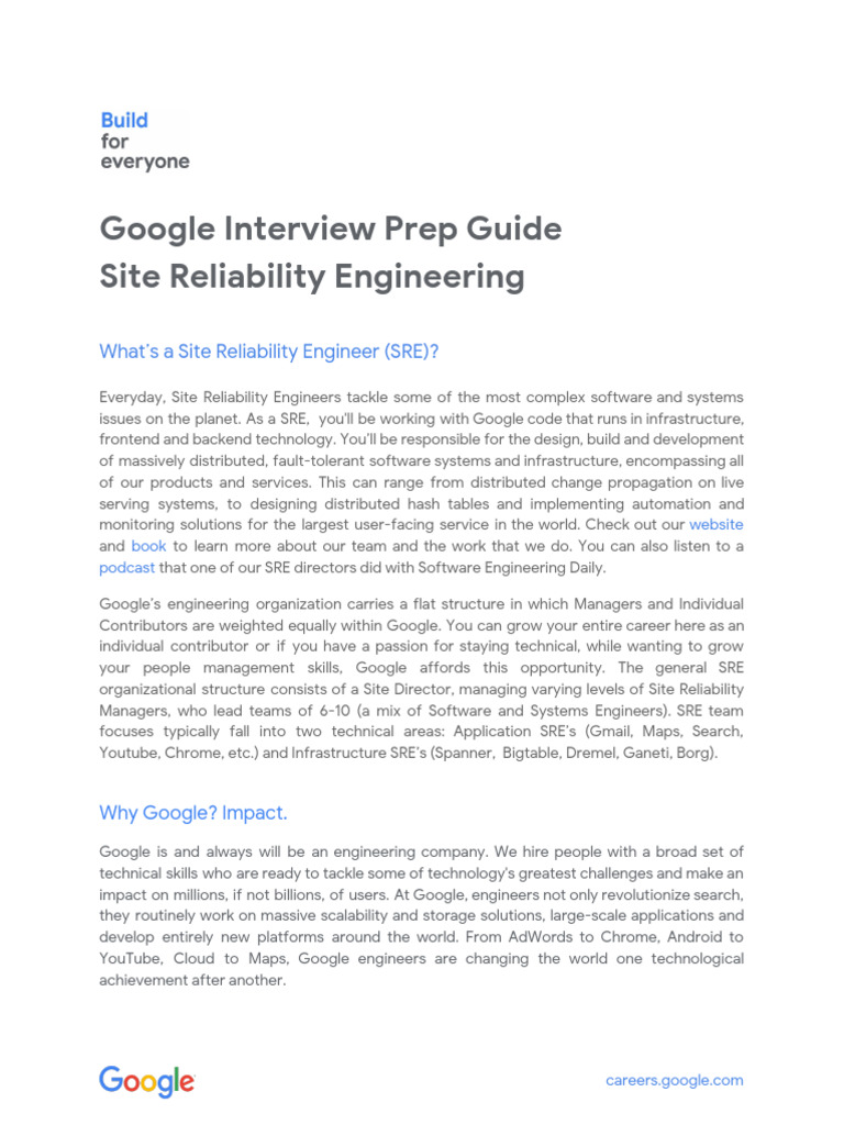 Google Interview Prep Guide - Site Reliability Engineer (SRE) | PDF | Computer Network | Computing