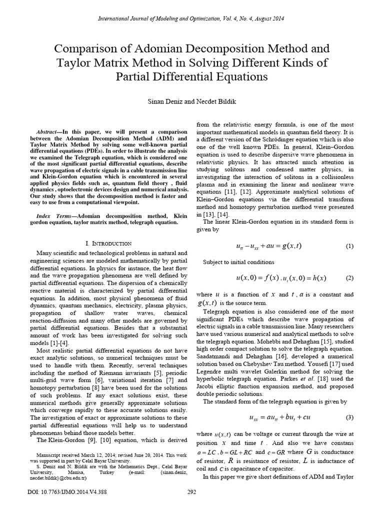 Comparison of The Adomian Decomposition | PDF | Partial Differential ...