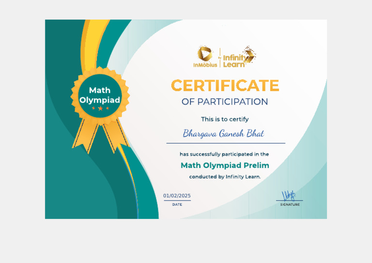 Maths Olympiad Certificate | PDF