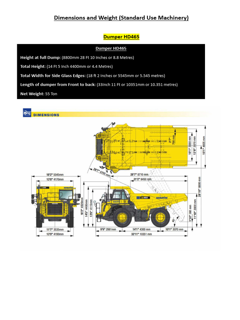 Heavy Machinery Dimensions & Weights | PDF | Length | Metre