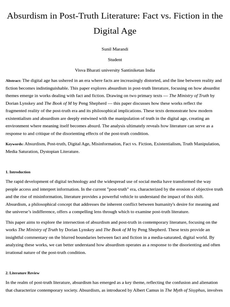Absurdism in Post-Truth Literature: Fact vs. Fiction in The Digital Age ...