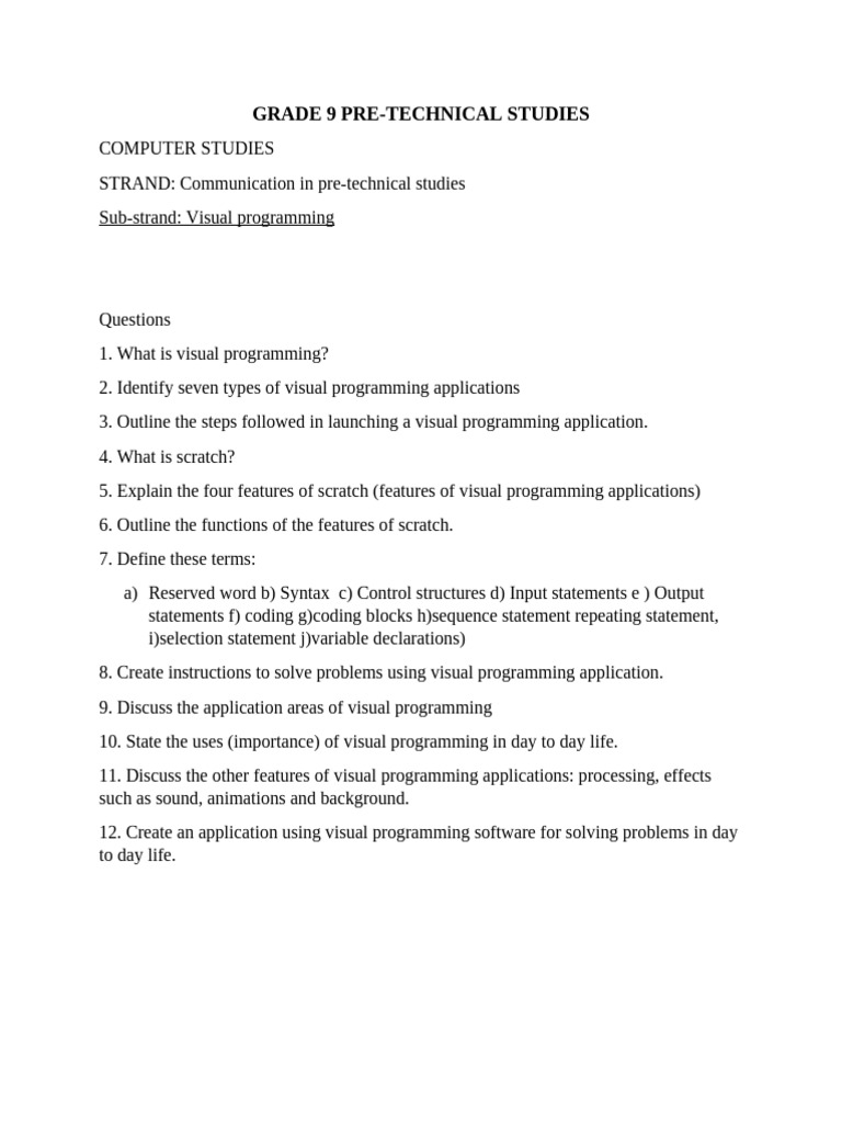 Visual Programming for Grade 9 | PDF