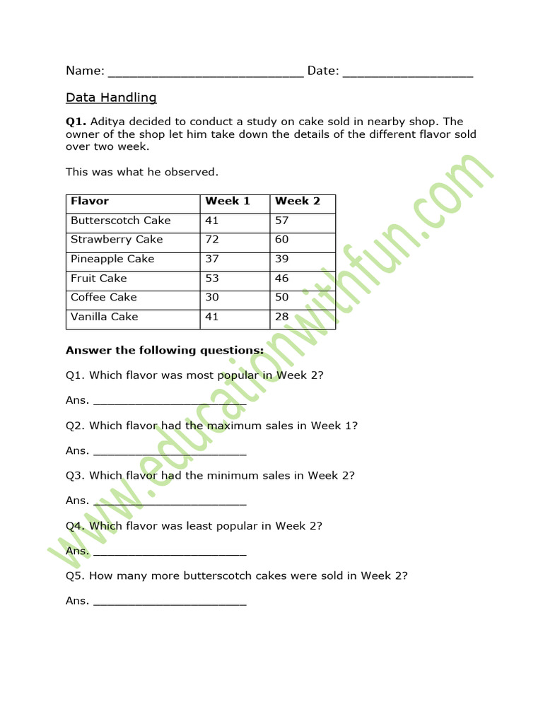 Data Handling Worksheet 1 | PDF