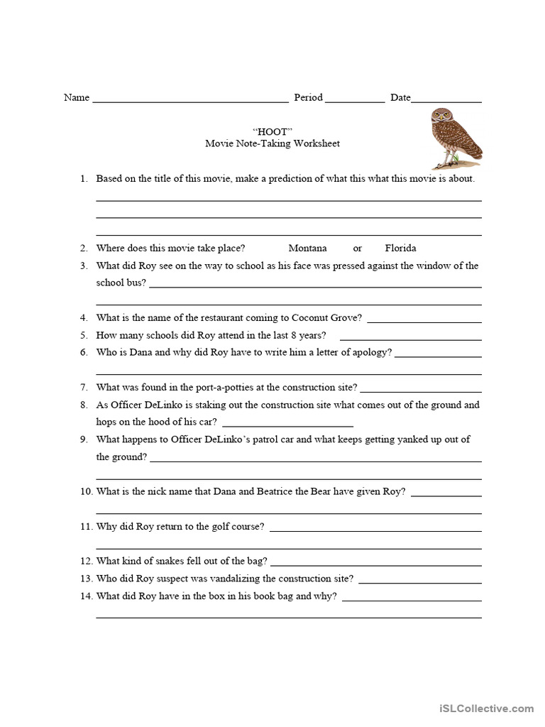 Hoot (Video Note-Taking Worksheet | PDF